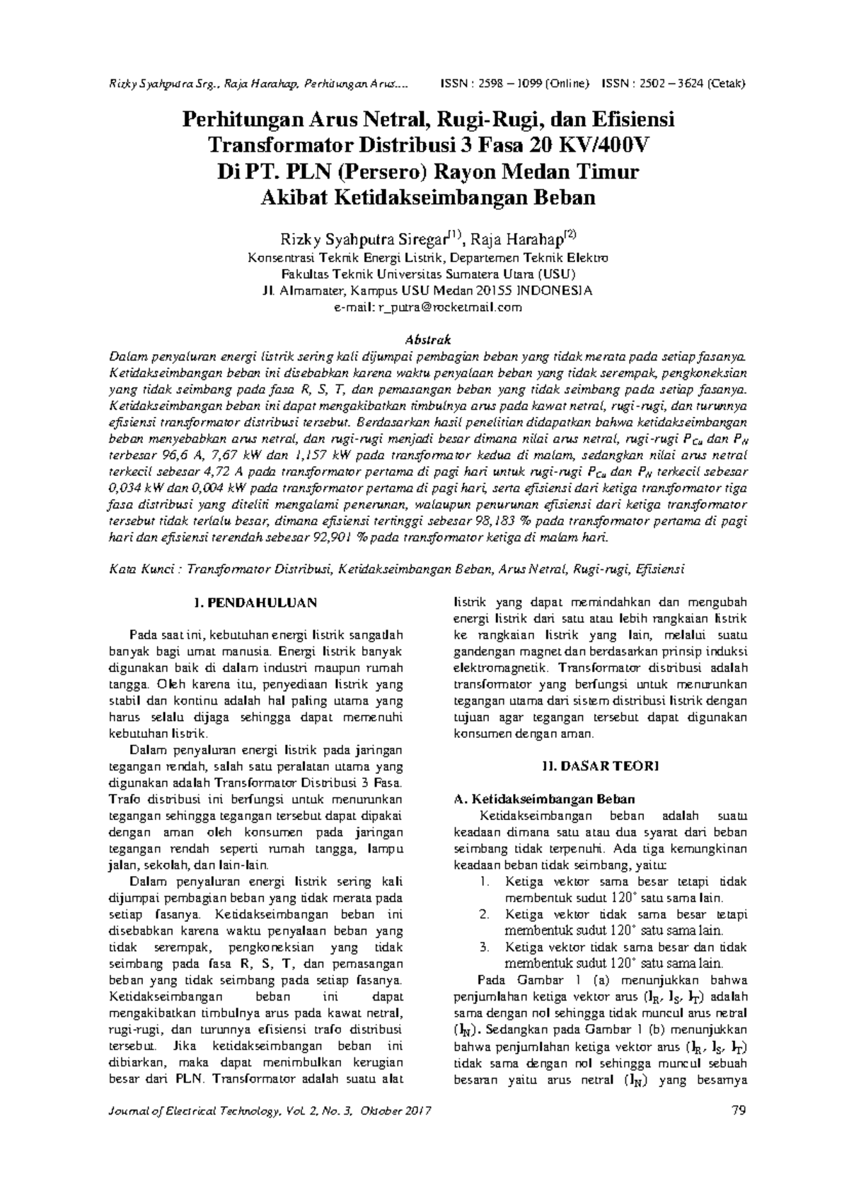 243 630 1 PB - Analisis Arus Netral dan Rugi-Rugi pada Transformator ...