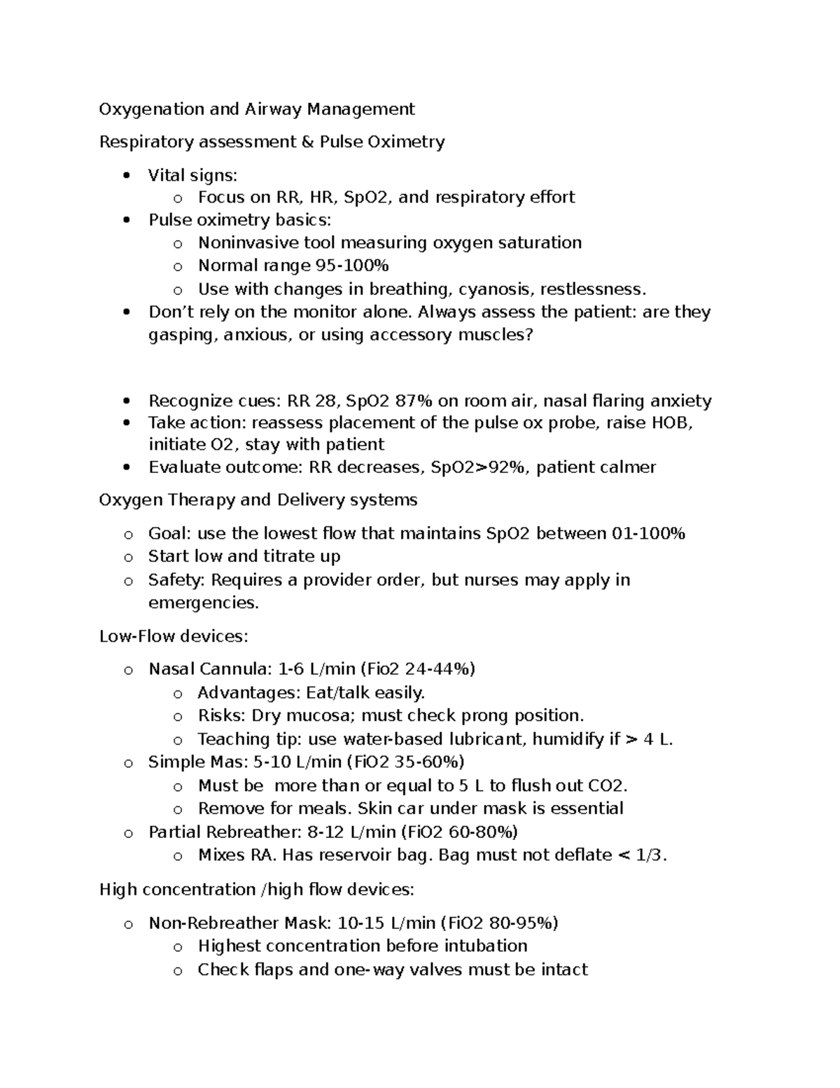 Fundamentals Lecture: Oxygenation and Airway Management (July 11) - Studocu
