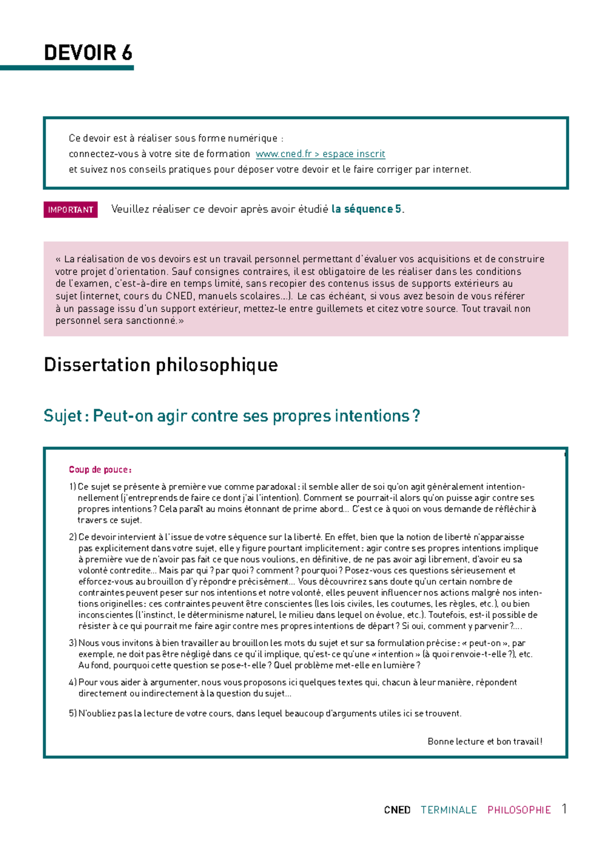 Devoir-6 - Sujet de dissertation en philosophie : Agir contre ses ...