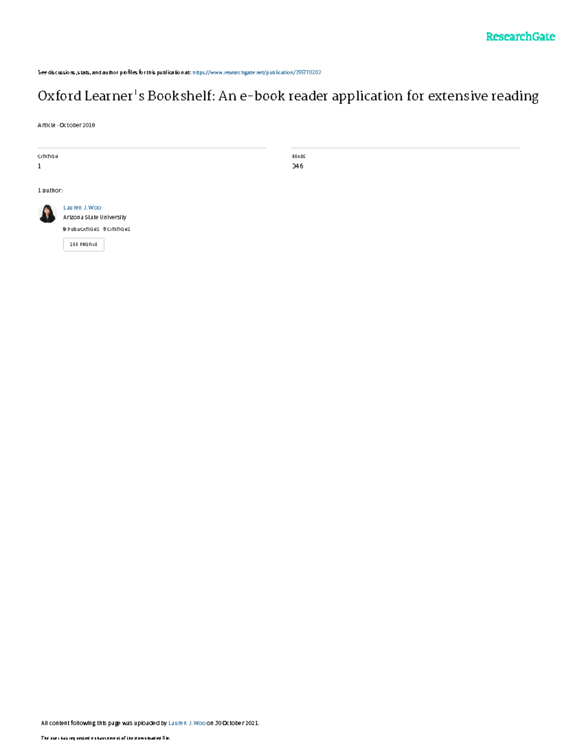 Woo2018 RFL - Analyzing Oxford Learner's Bookshelf for L2 Reading - Studocu