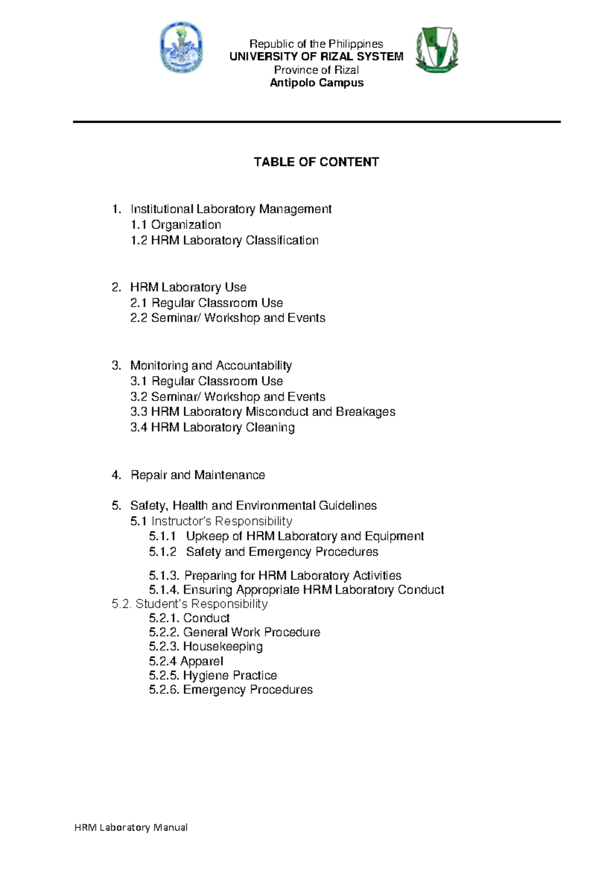 HRM Laboratory Manual - BSHM Course Guidelines and Procedures - Studocu