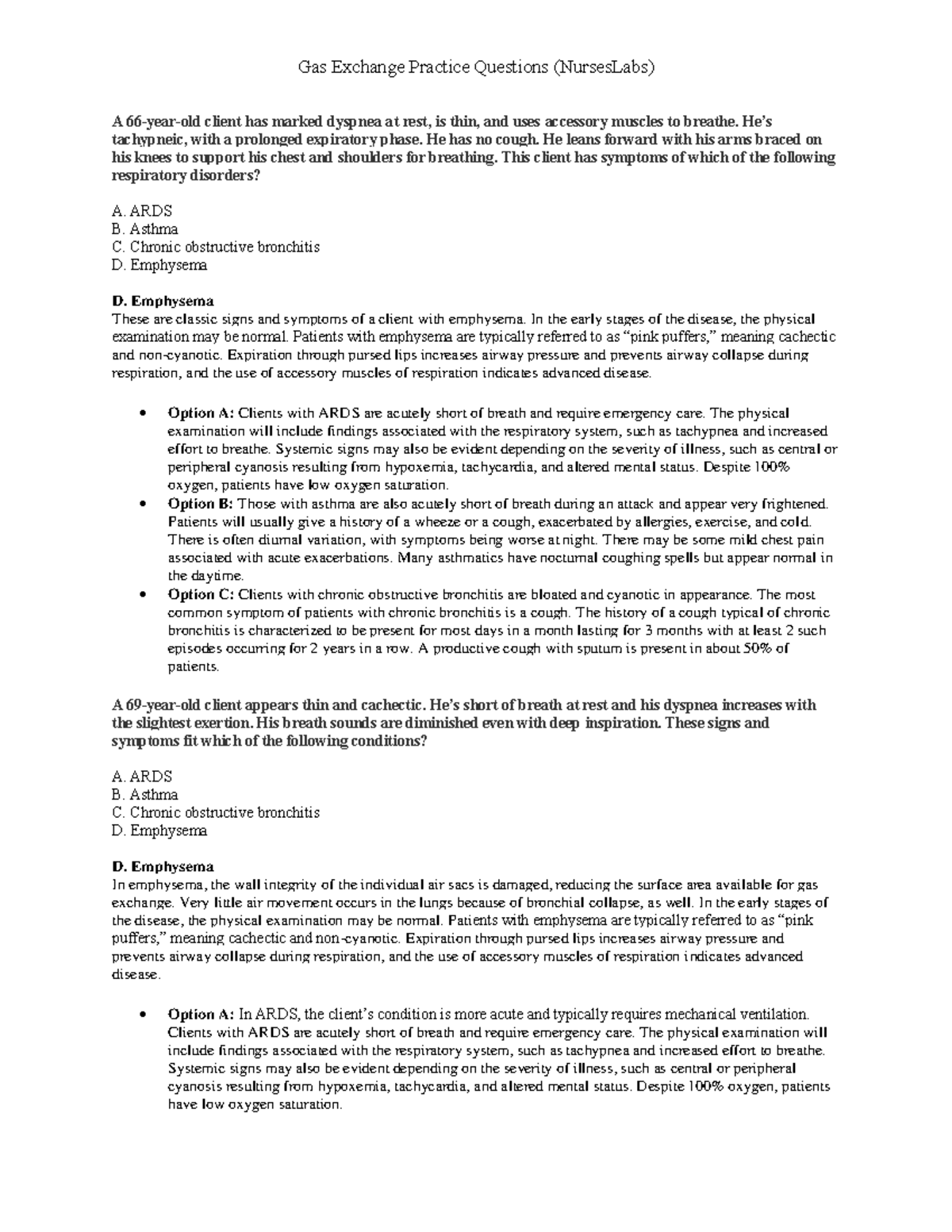 BSNC 1000 Gas Exchange Nclex Practice Questions - A 66-year-old client ...