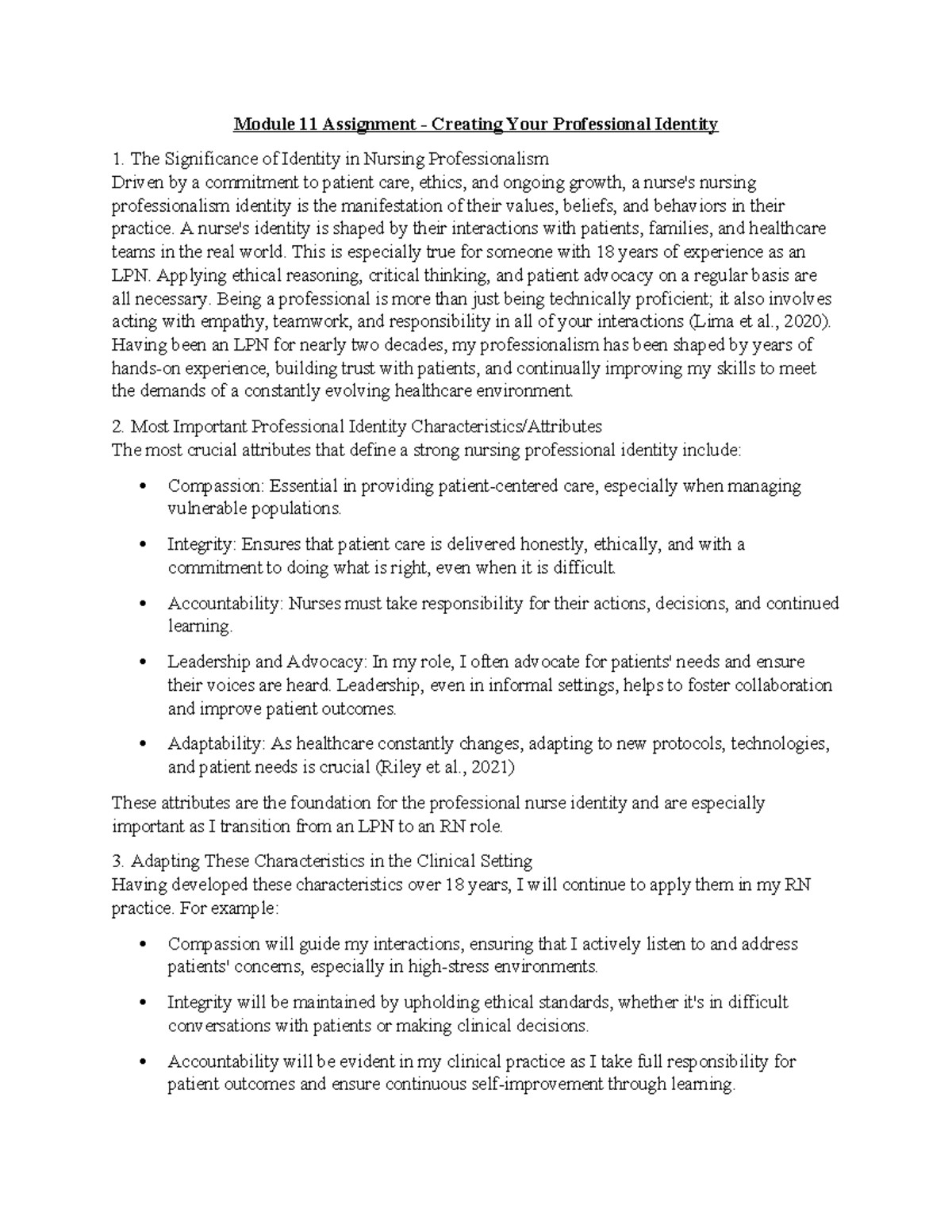 Module 11 Assignment - Building a Strong Nursing Professional Identity ...