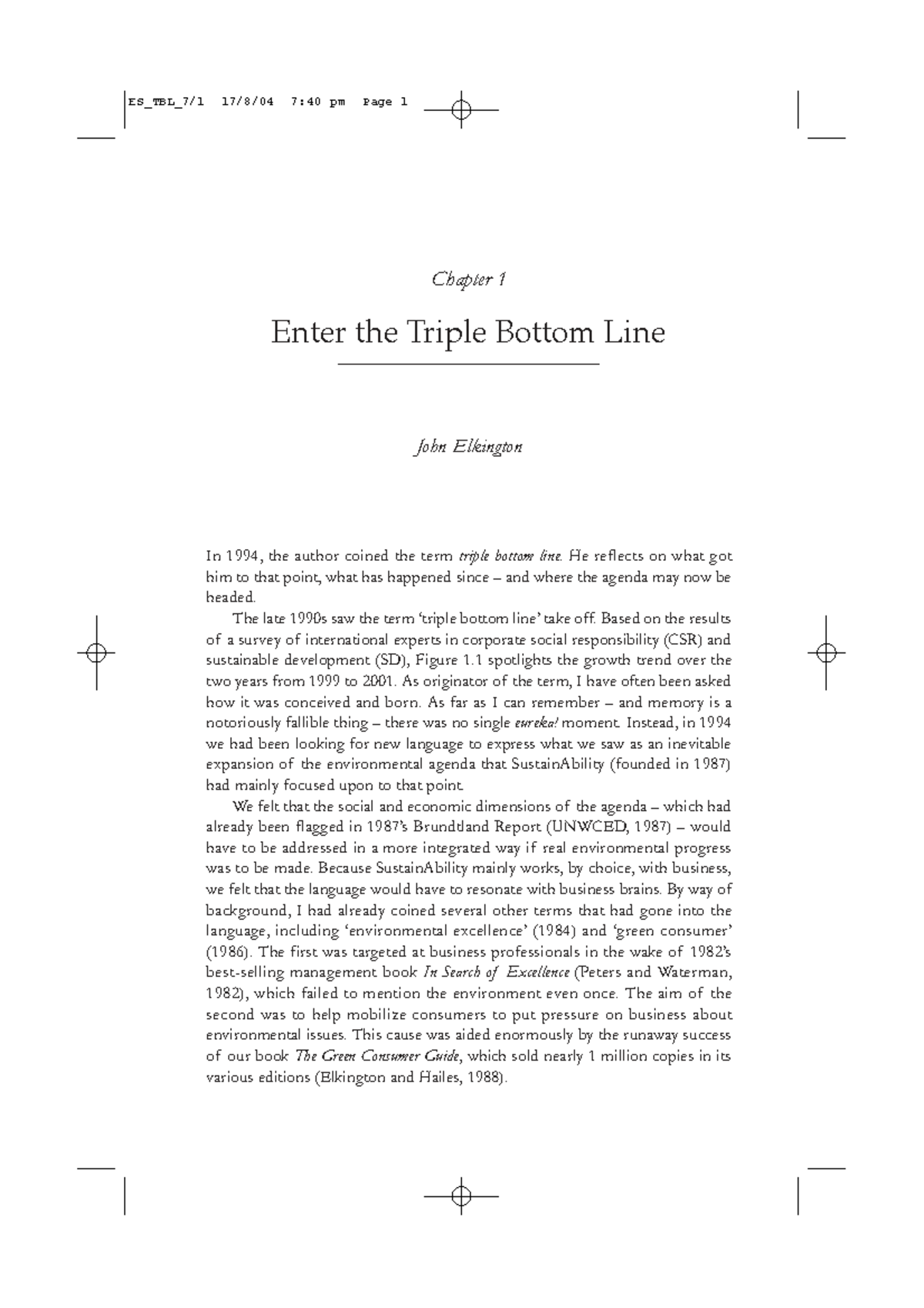TBL 101: Understanding the Triple Bottom Line by John Elkington - Studocu