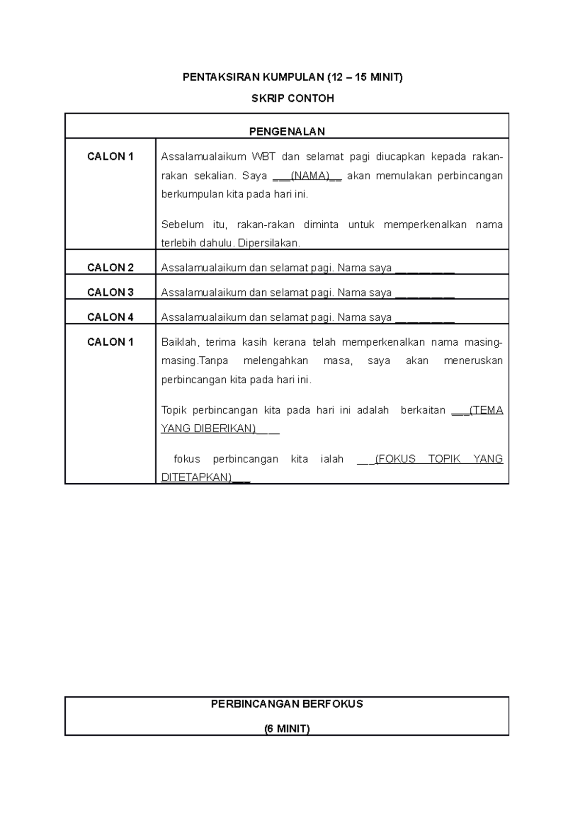 Skrip Pentaksiran Kumpulan- Bertutur 2 - PENTAKSIRAN KUMPULAN (12 – 15 ...