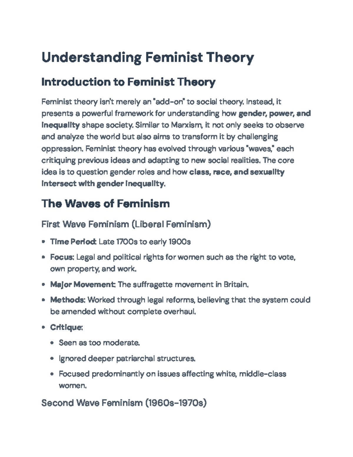Feminist Theory Overview and Evolution: SOCT 3718 Exam Insights - Studocu