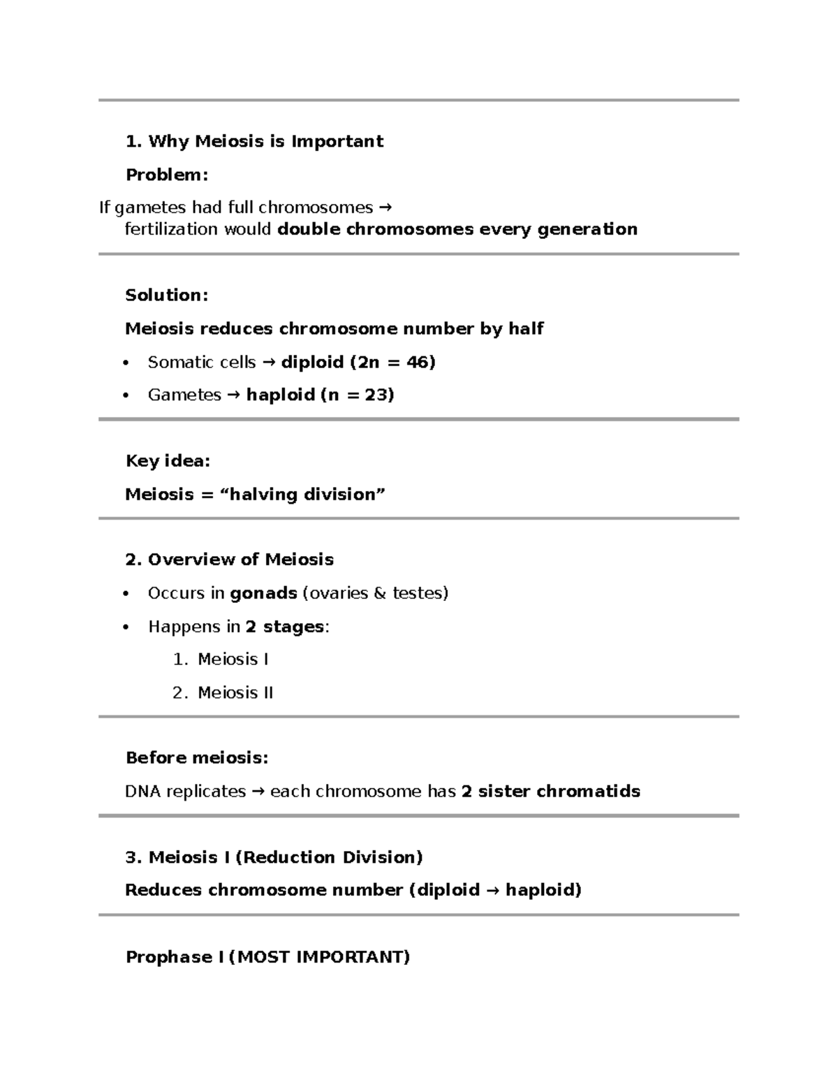 Bio 235 Meiosis: Unit 1 & 2 Condensed Notes on Gamete Formation - Studocu