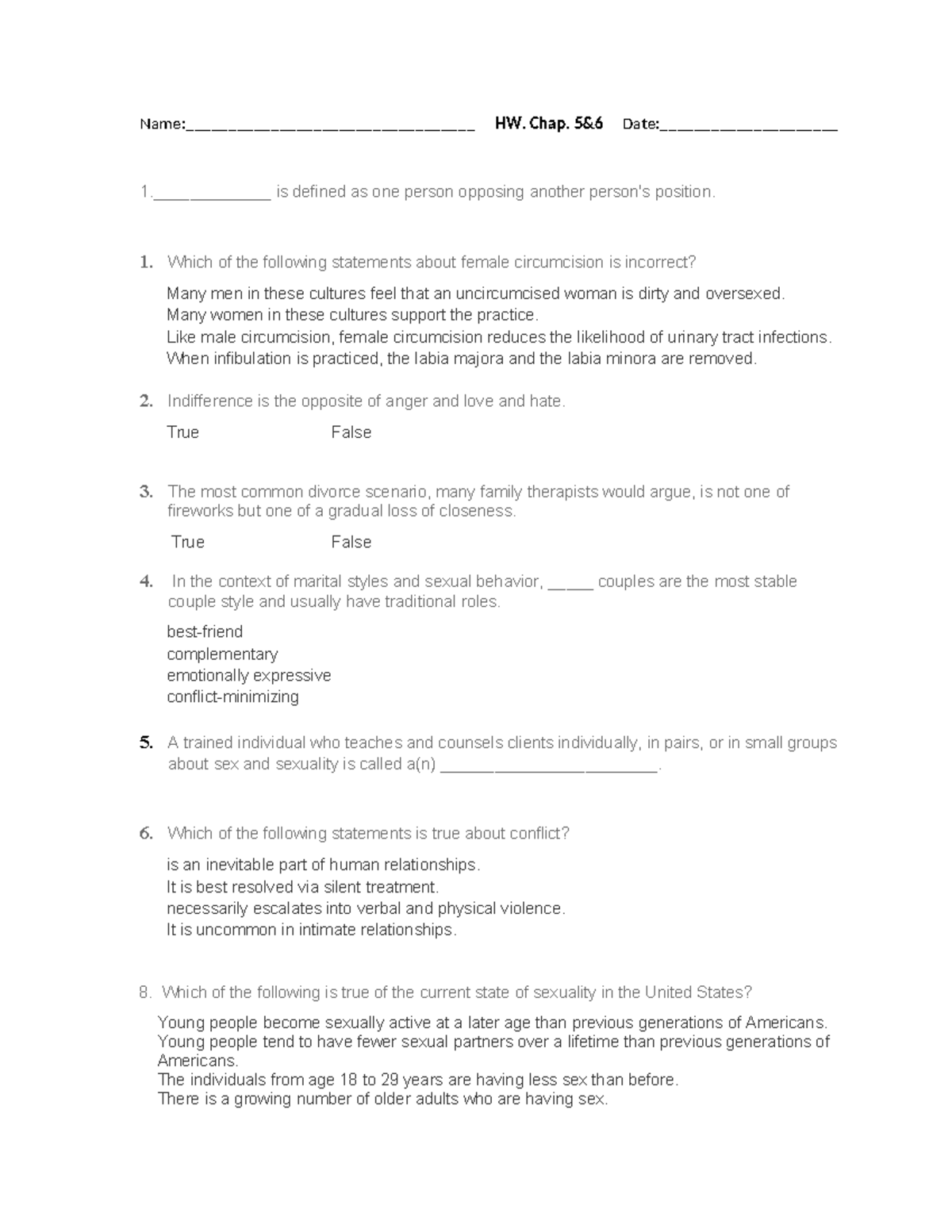 Sociology Homework Chapt 5-6 Ed. 10 - Name ...