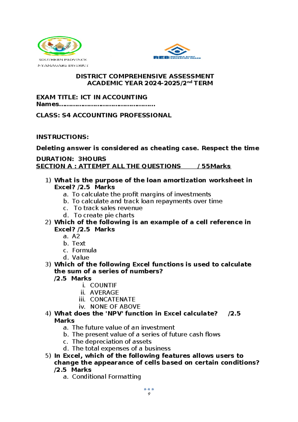 ICT S4 ACCOUNTING FINAL EXAM - Loan Amortization & Security Threats ...