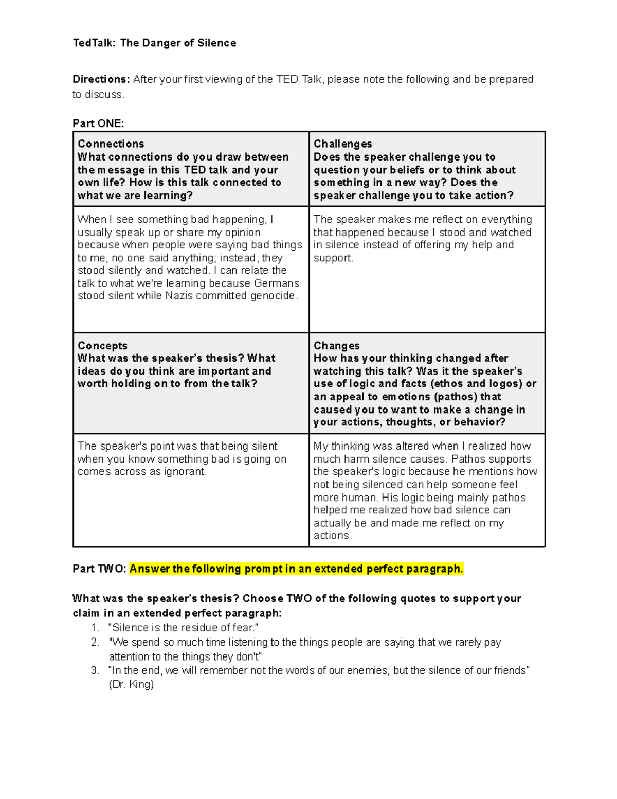 TED Talk Reflection: The Danger of Silence Analysis - Studocu