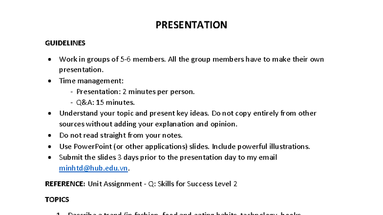 Speaking 1 - Presentation Guidelines and Topics - Studocu