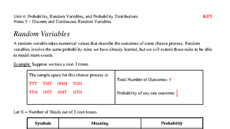 Unit 4: Probability & Random Variables Notes (KEY) - Studocu