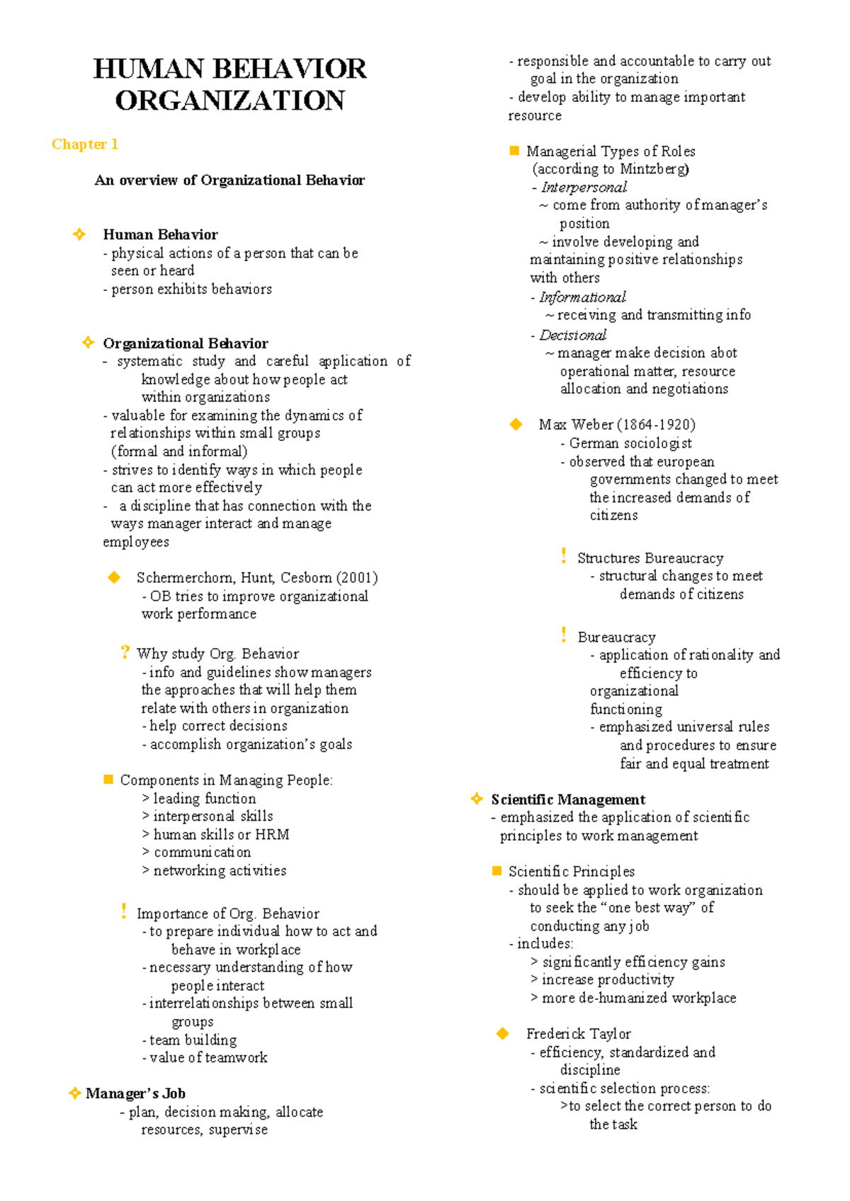 Human Behavior Organization Chapter 1: Overview of Org. Behavior - Studocu