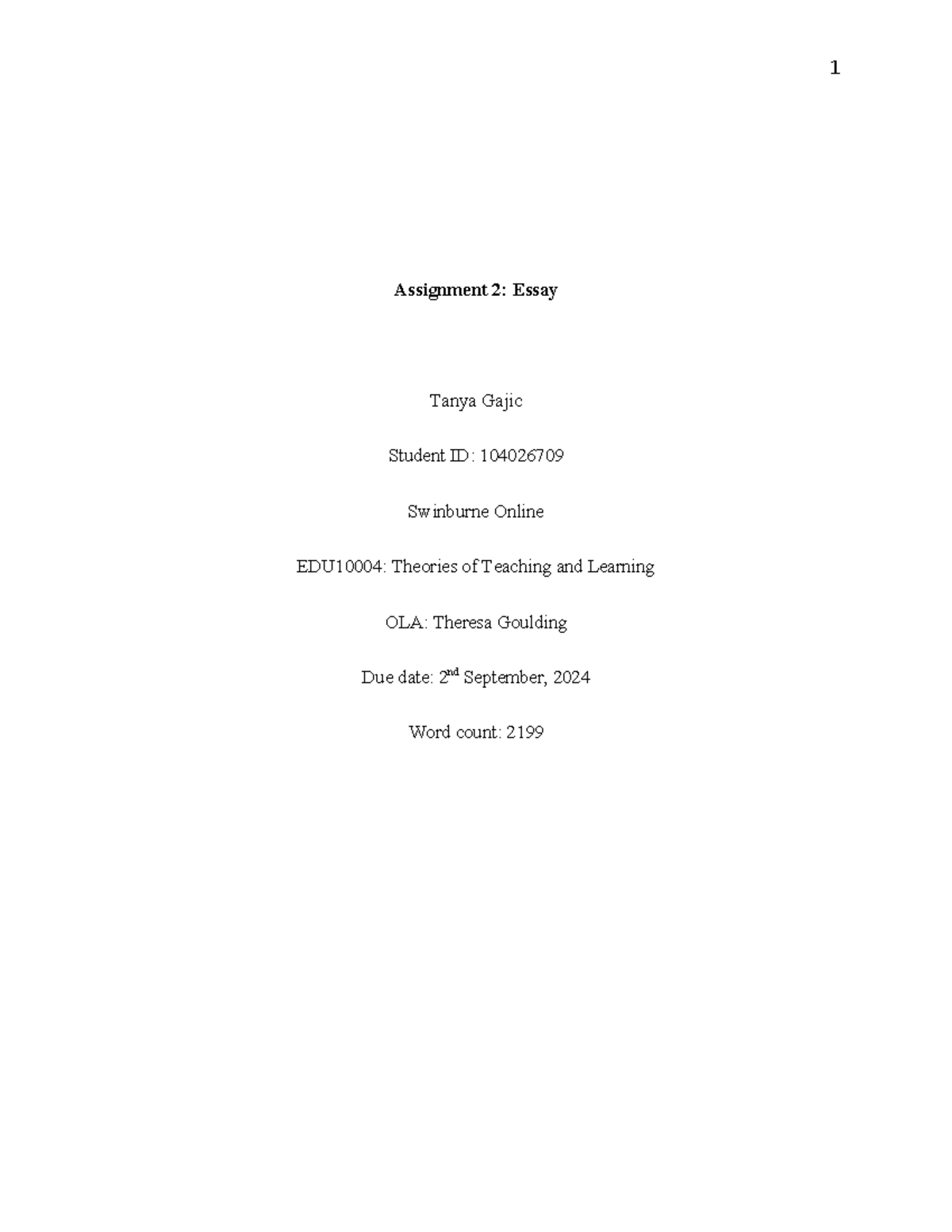 EDU10004 Assignment 2 Essay - Comparative Analysis of Learning Theories ...