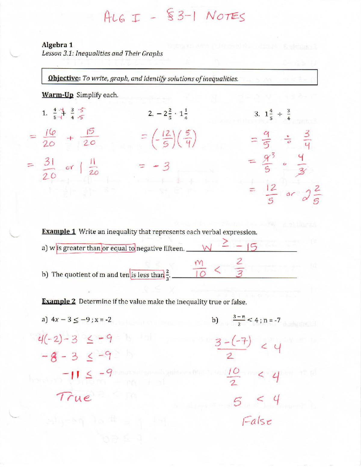 ALG I FINAL EXAM - Notes on Inequalities and Their Graphs - Studocu
