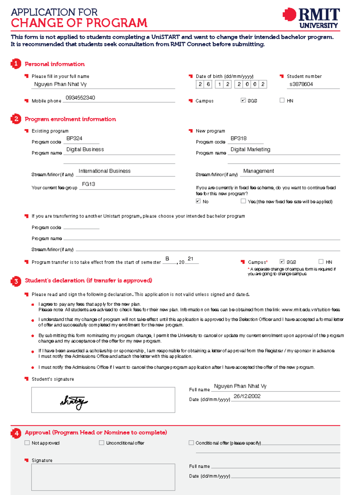 Application for Change of program 17052018 - CHANGE OF PROGRAM Student ...