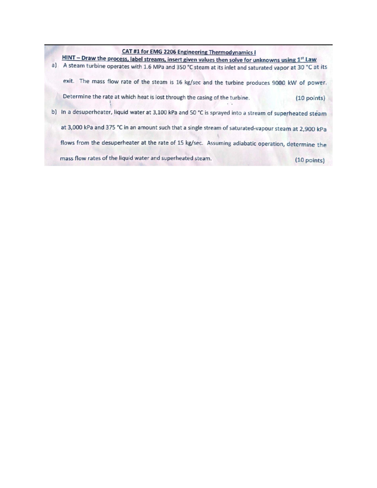 CAT EMG 2206 Engineering Thermodynamics I: Turbine & Desuperheater ...