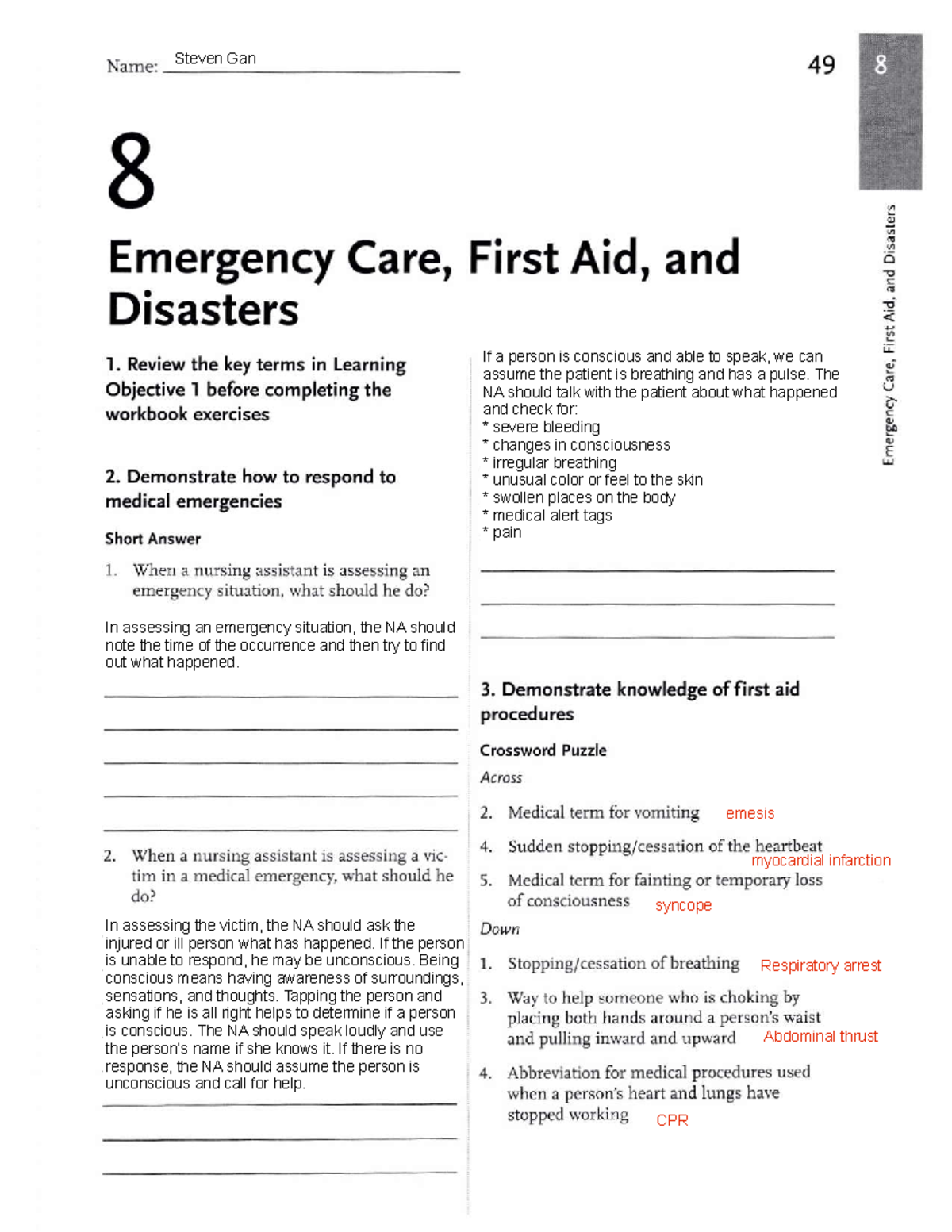 Work Book Exercises Chapter 8 pdf - 8 Name: I. Review the key terms in ...