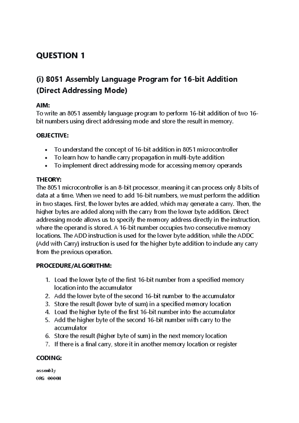 8051 Assembly & C Programs: Arithmetic Operations & Bit Manipulation ...
