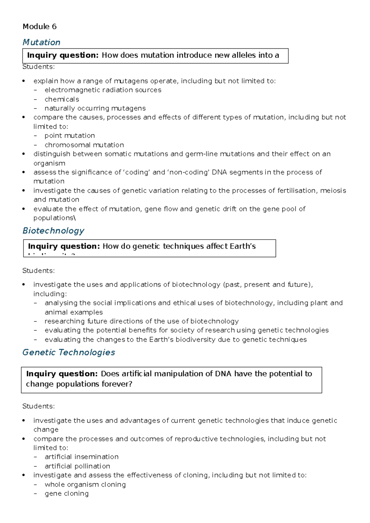 Module 6 Genetic Change: Exploring Mutations and Biotechnology - Studocu