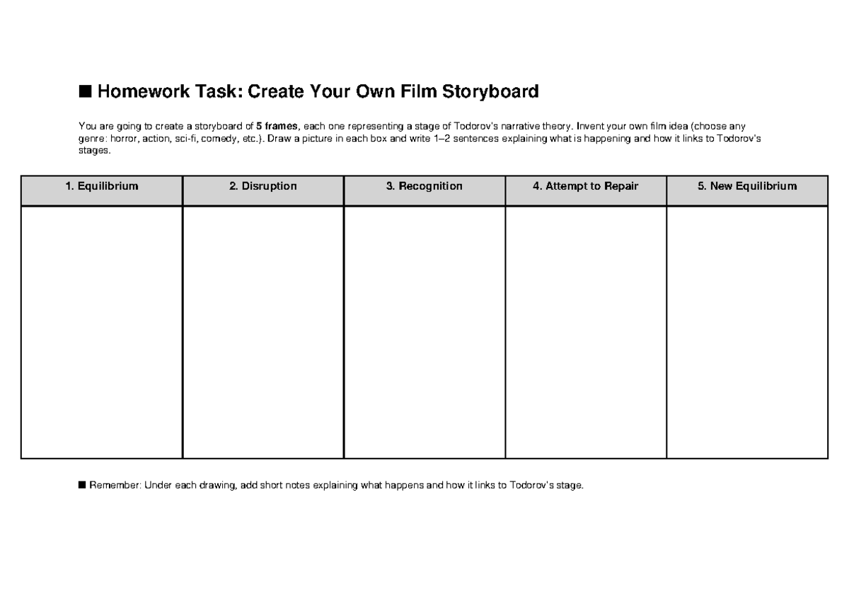 Todorov Storyboard Homework - n Homework Task: Create Your Own Film ...