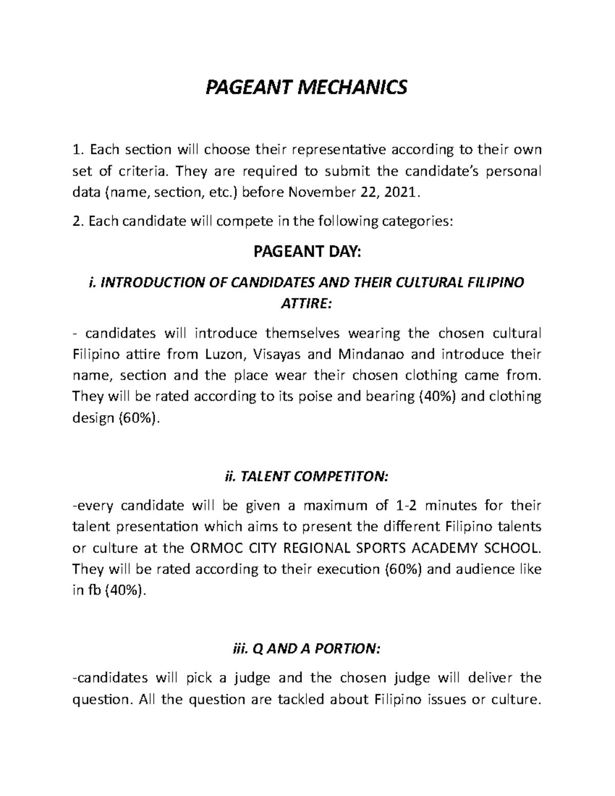 Pageant Mechanics Guide - EDUCATION 2021 - Studocu