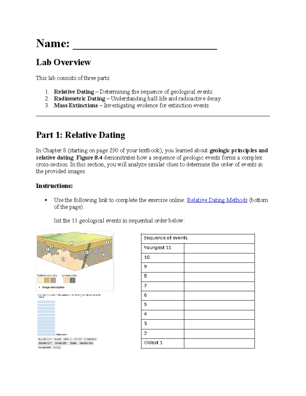 Geologic Time Lab Report - Relative & Radiometric Dating Analysis - Studocu