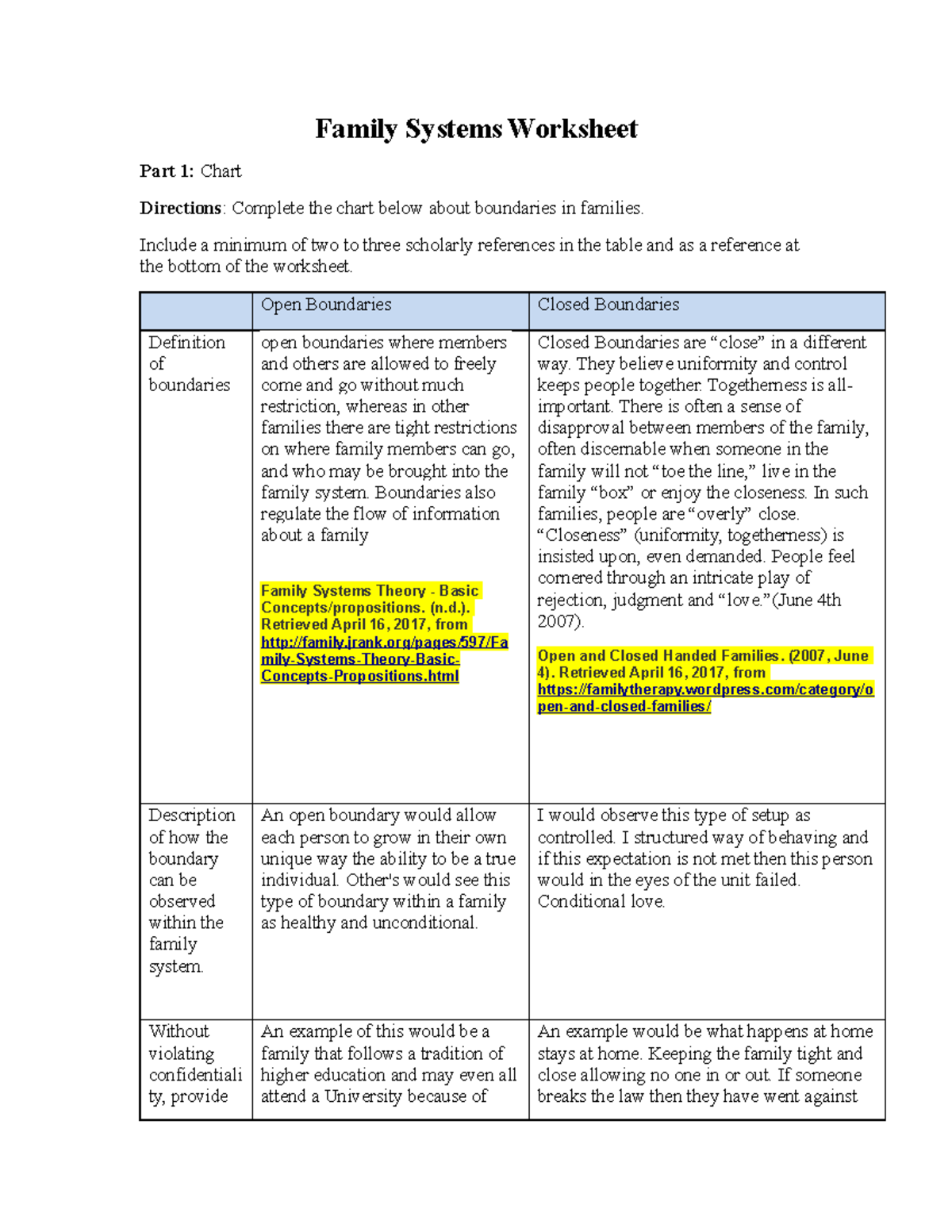 Family Systems Worksheet - Include a minimum of two to three scholarly ...