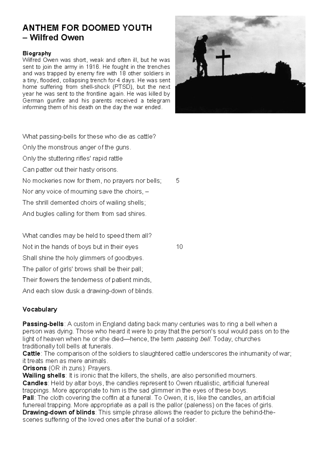 Gr 11 Poem Analysis: Anthem for Doomed Youth by Wilfred Owen - Studocu