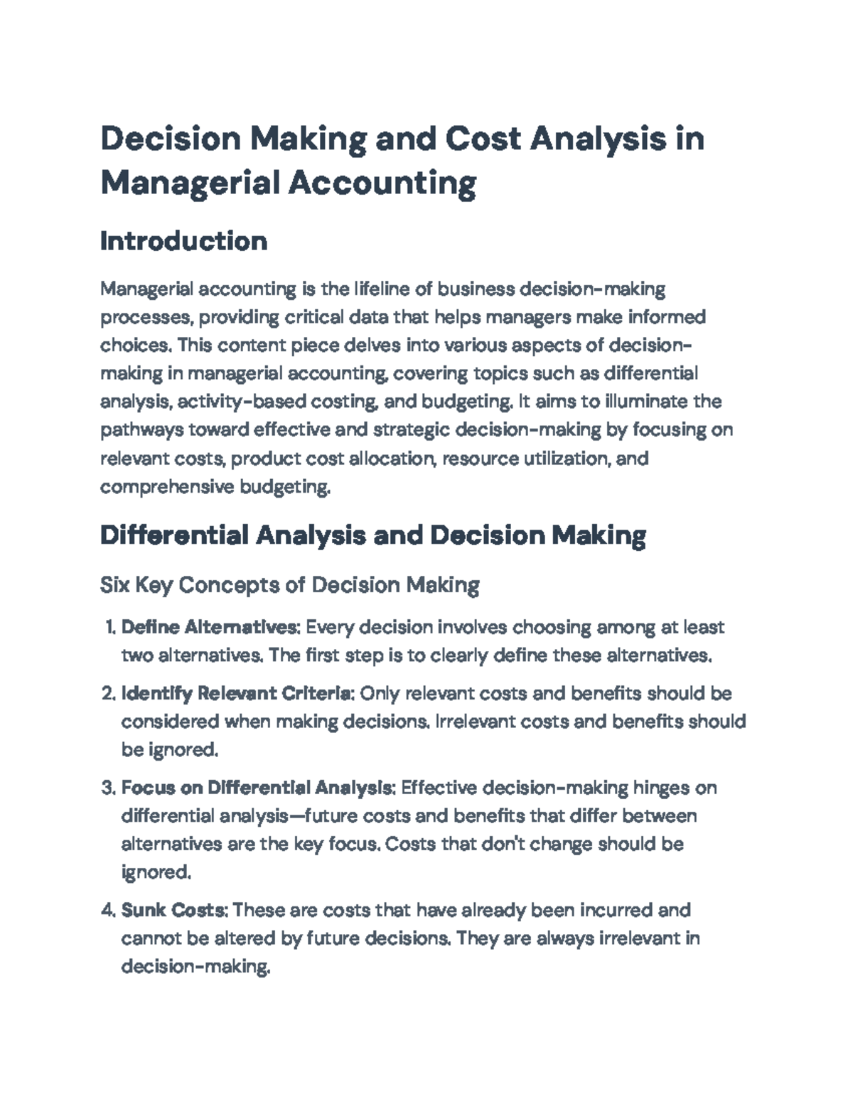 Managerial Accounting (FIN410): Decision-Making & Cost Analysis ...