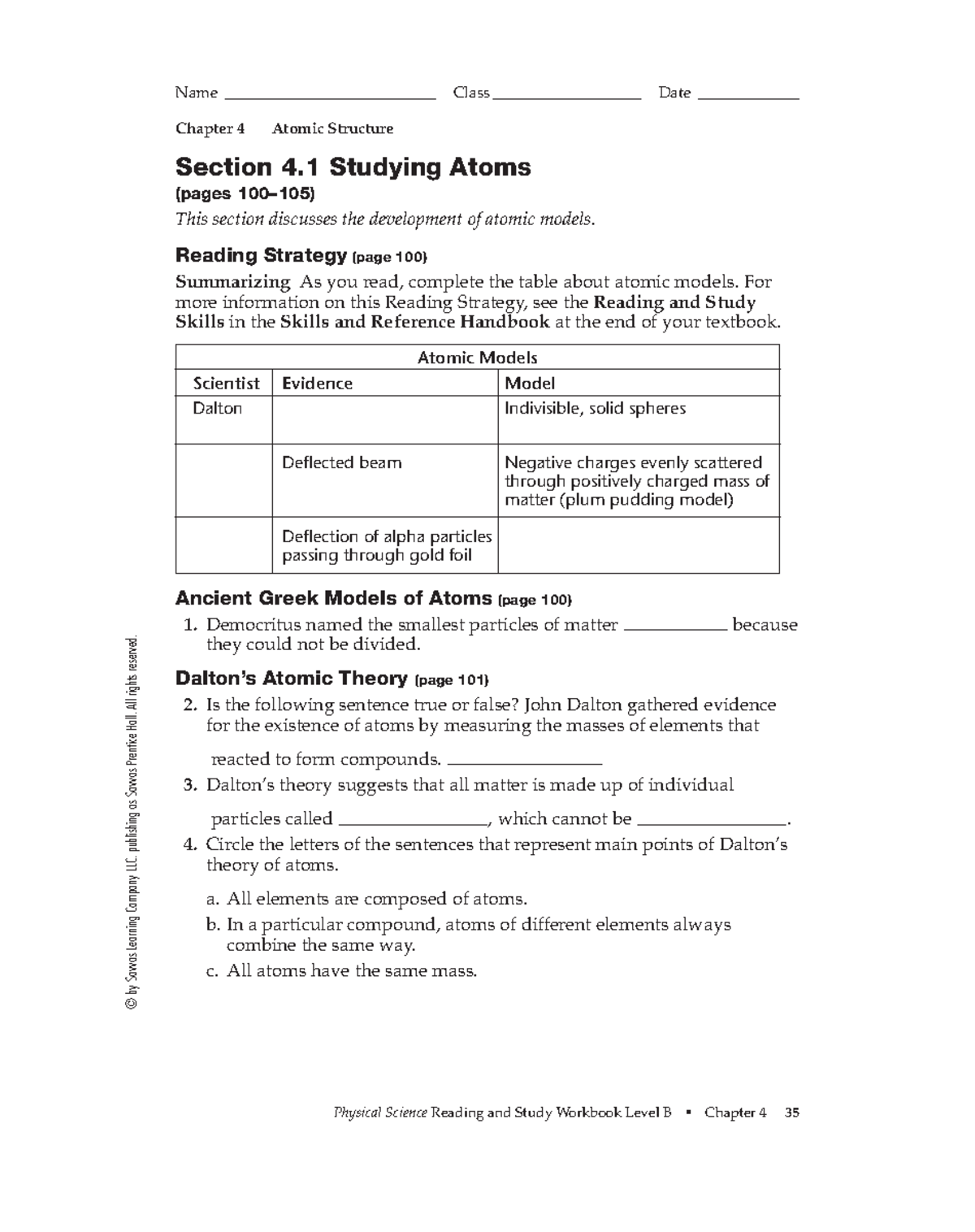 4.1 Reading & Study Skills Workbook (B) - Atoms & Atomic Models - Studocu