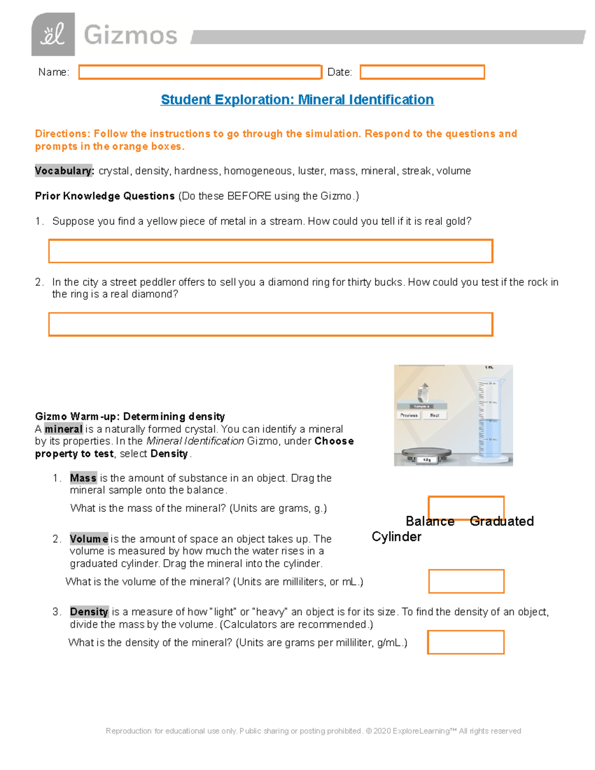 Mineral Identification Worksheet for Science Lab (SCI 101) - Studocu