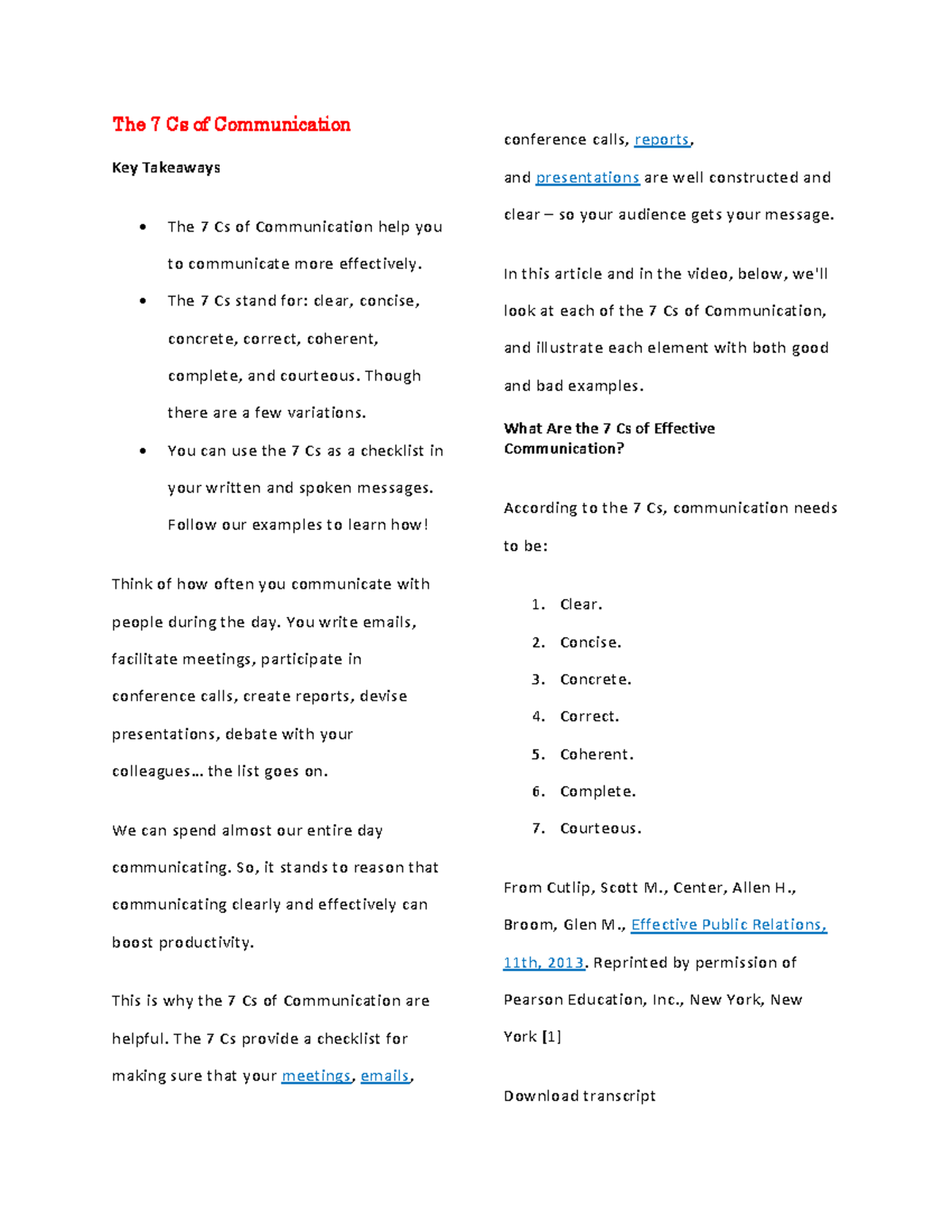 The 7 Cs of Communication: Key Takeaways for Effective Messaging - Studocu