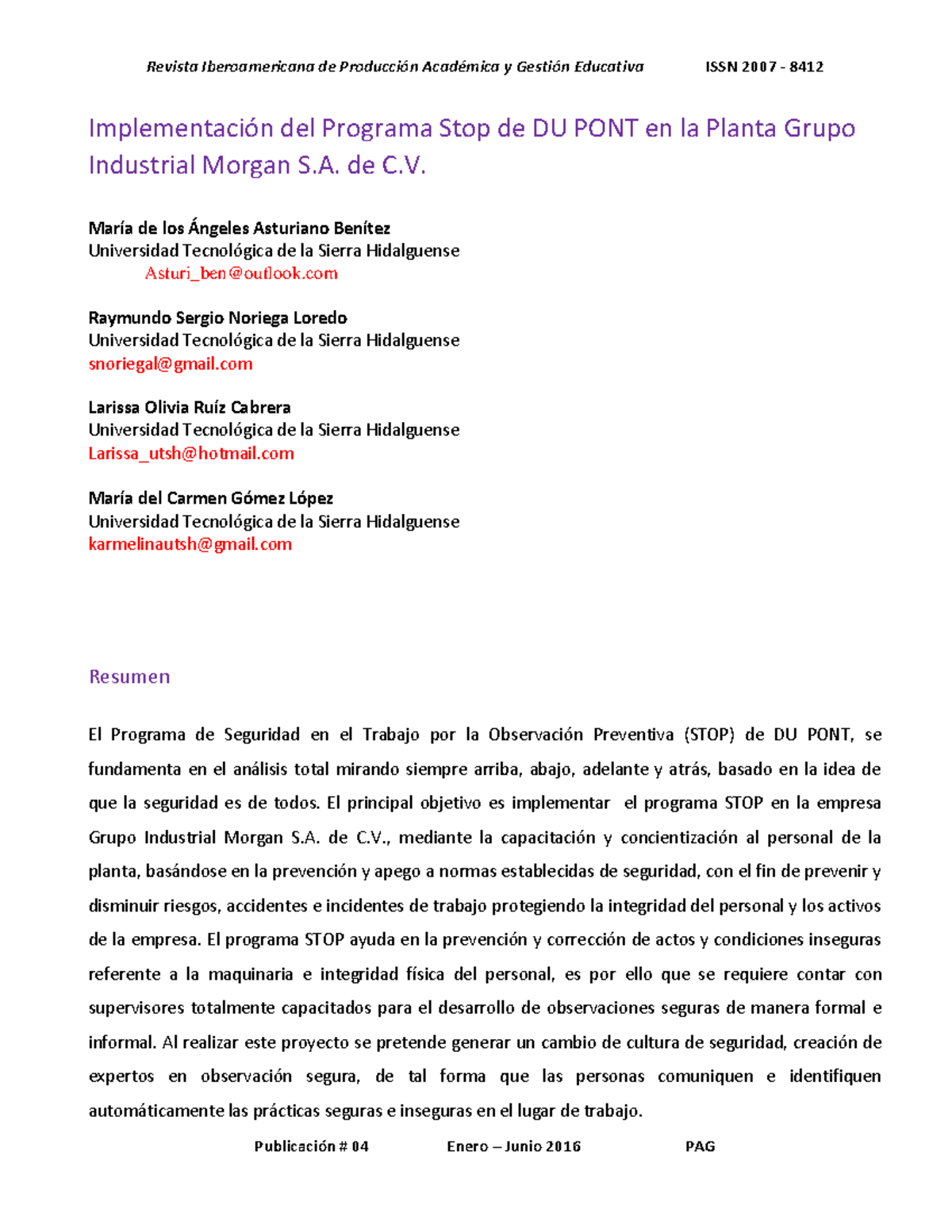 Implementación del Programa STOP de DU PONT en Grupo Industrial ...