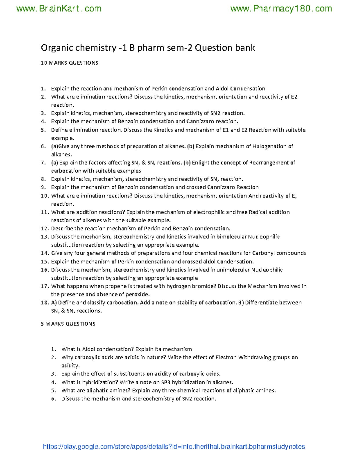 Pharmaceutical Organic Chemistry I - Important Questions for Exam ...