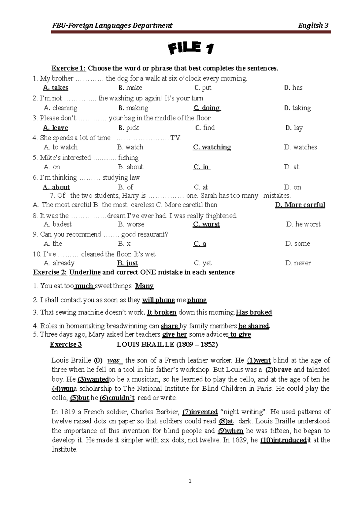 English 3 - Final Study Material: Exercises & Practice Questions - Studocu