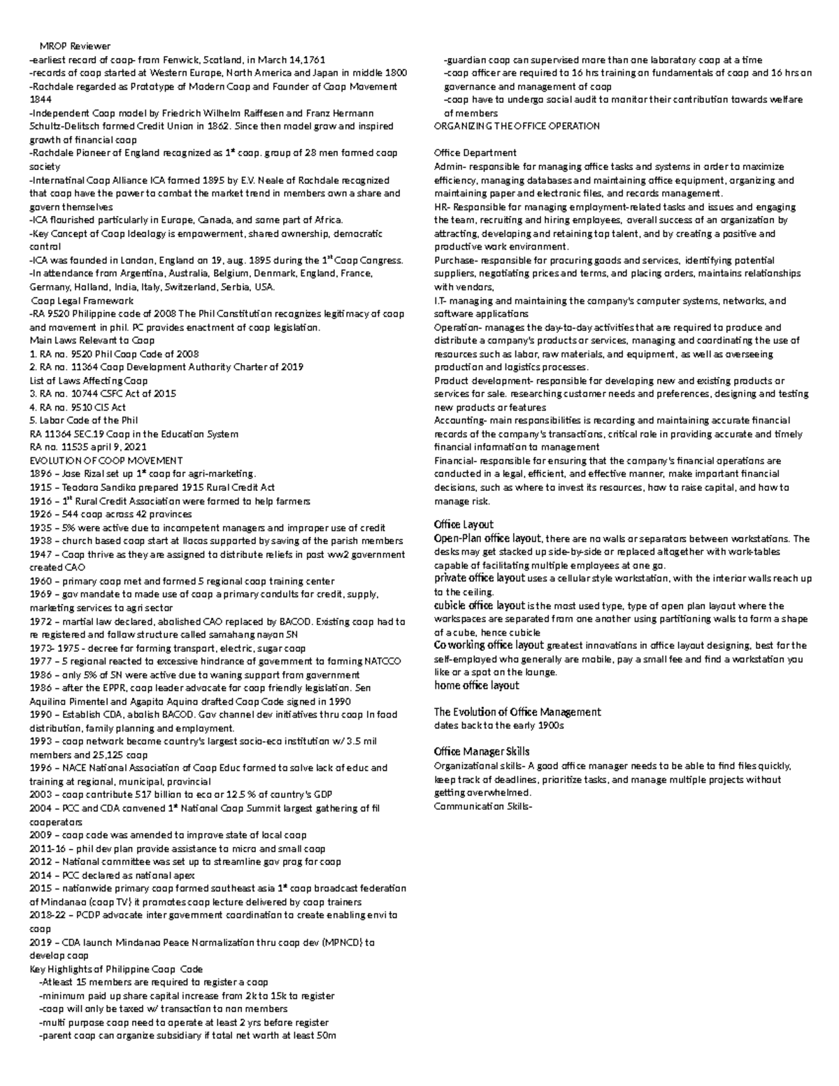 MROP Lesson Notes: Evolution of Cooperatives and Office Operations ...