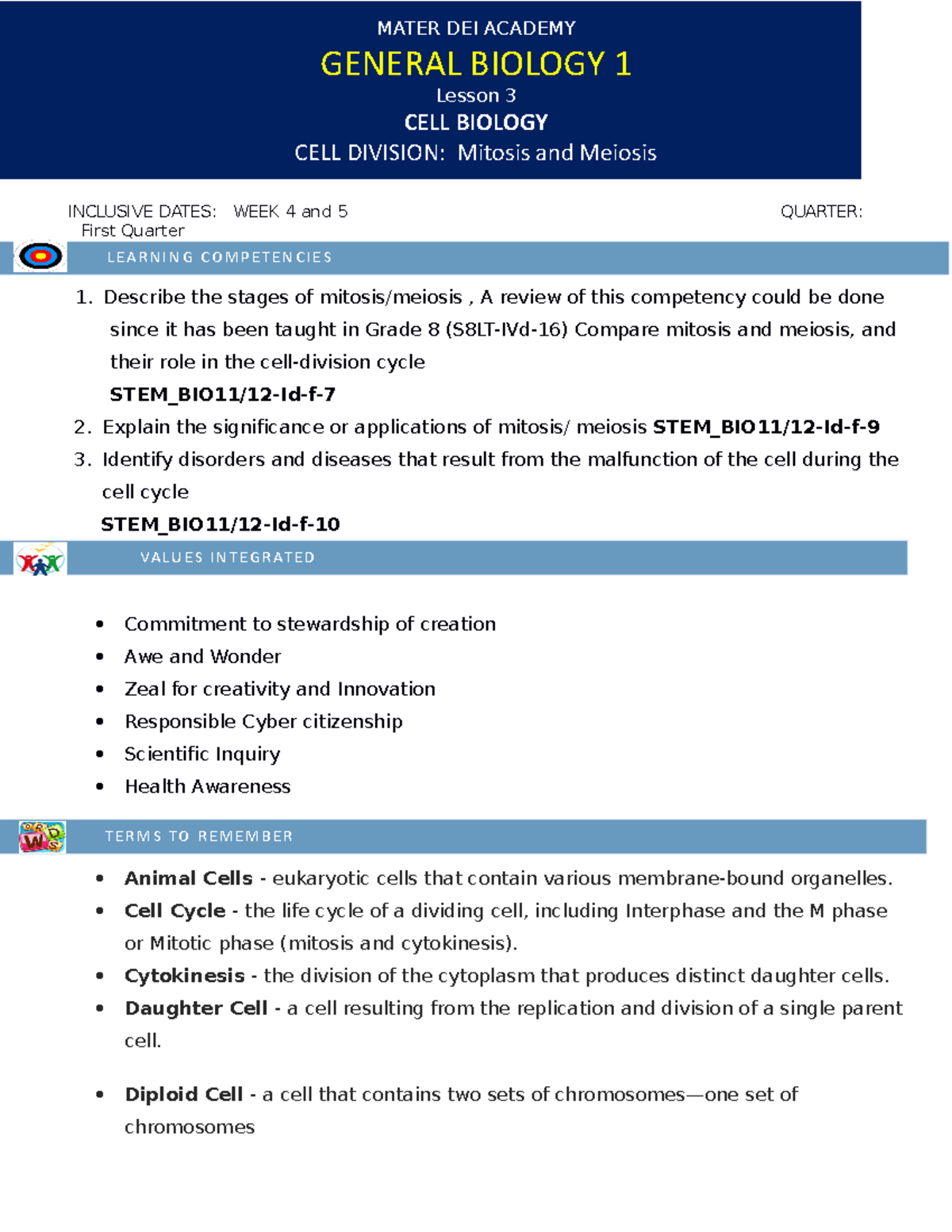 Grade 11-GEN Biology 1ST Q-Lesson 3: Cell Division & Cancer Biology ...