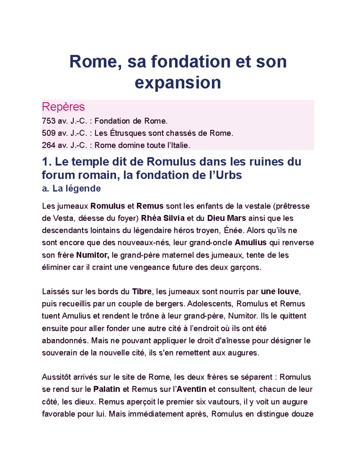 Rome : Fondation Légendaire et Expansion de la Cité (753 av. J.-C ...