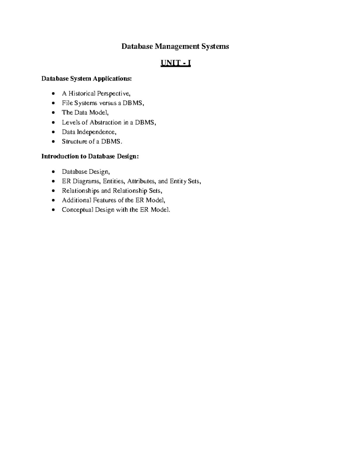 R22 CSE DBMS Lecture Notes (5 Units) - Comprehensive Overview - Studocu