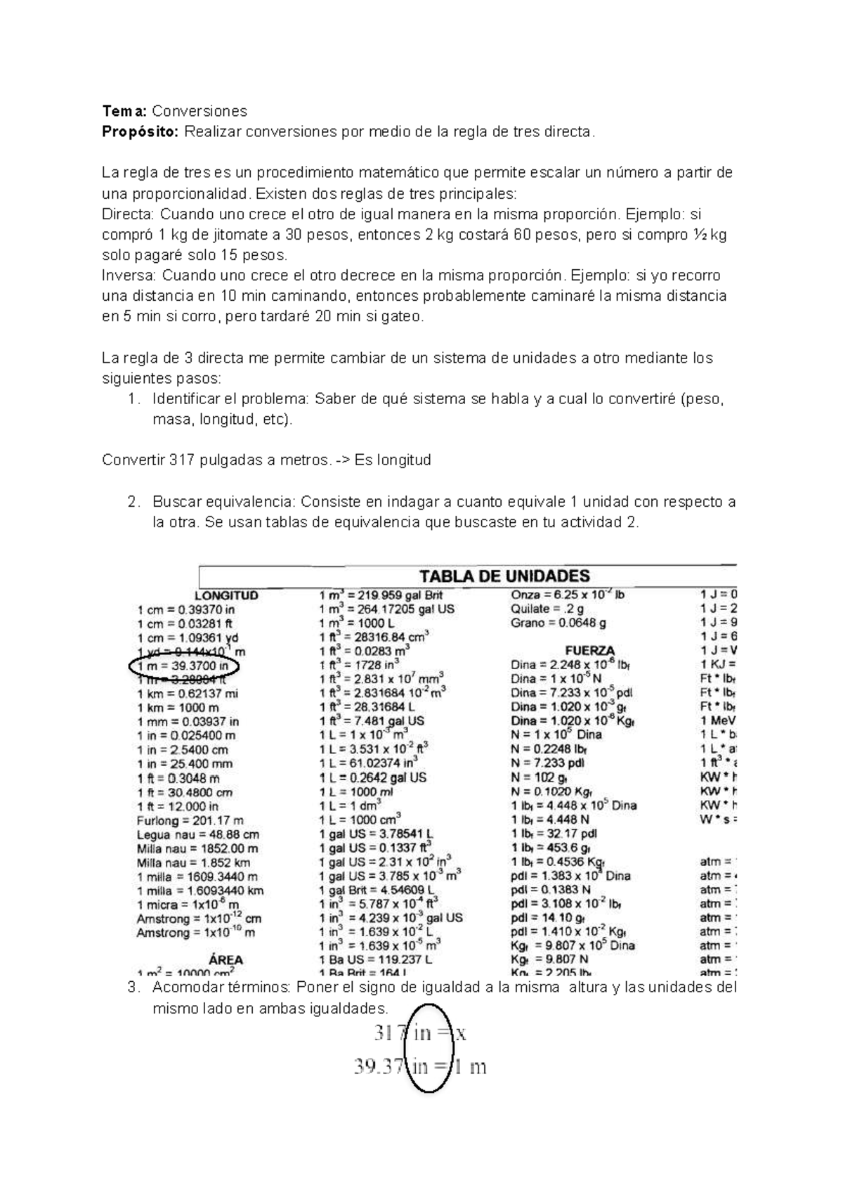 Tema: Conversiones y Regla de Tres Directa en Matemáticas - Studocu