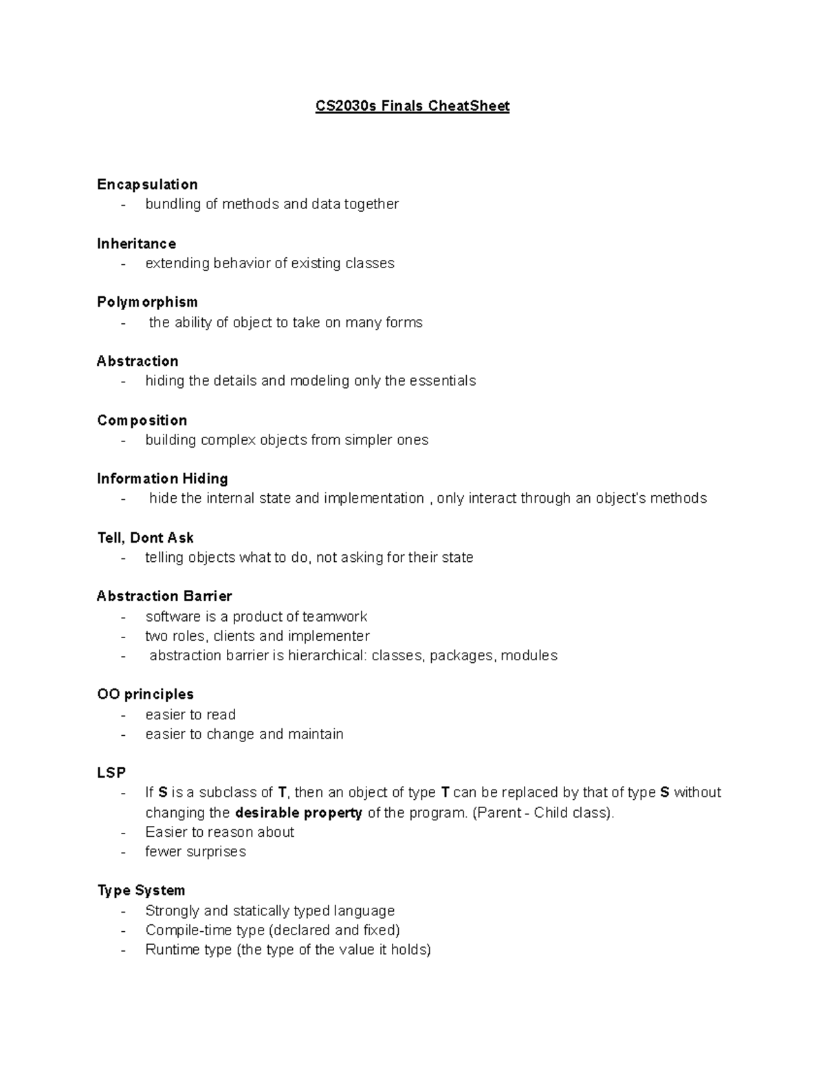 CS2030s Final Exam Cheat Sheet: Key OOP Concepts and Principles - Studocu