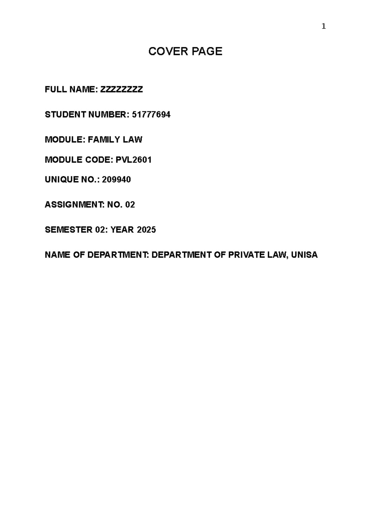 PVL2601 Assignment 2: Legal Analysis of Spousal Support and Divorce ...