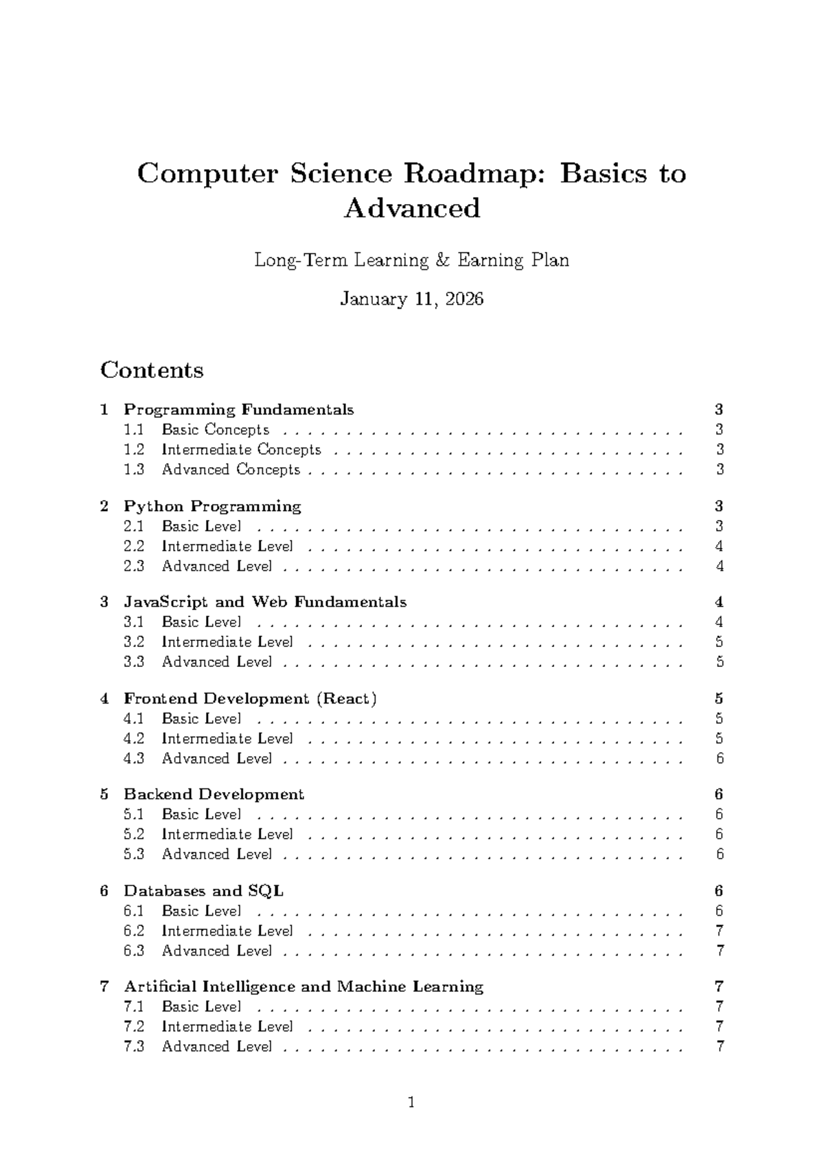 CS Roadmap: From Basics to Advanced Learning Plan - Studocu