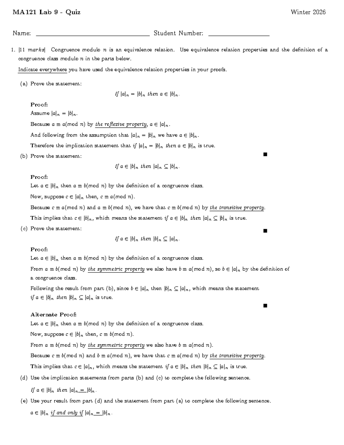MA121 Lab 9 Quiz Solutions - Winter 2026 - Studocu