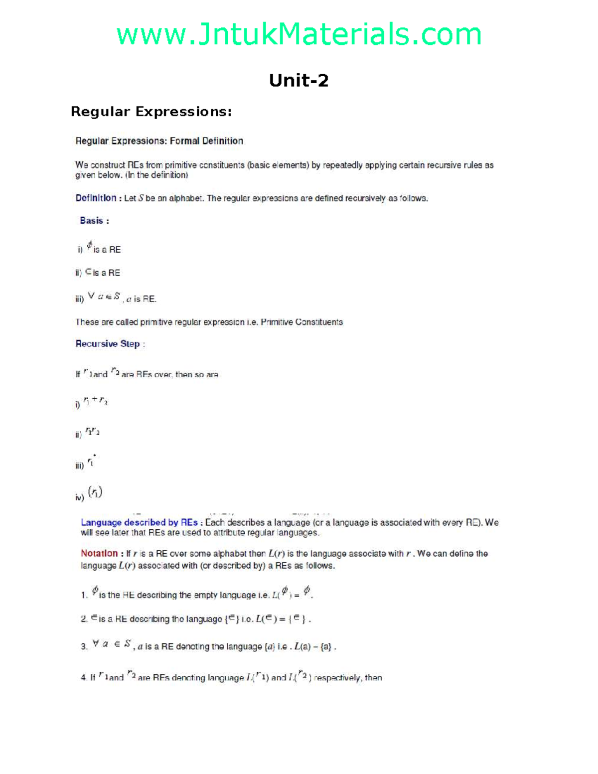 Regular Expressions: Formal Definition and Applications in FA - Studocu