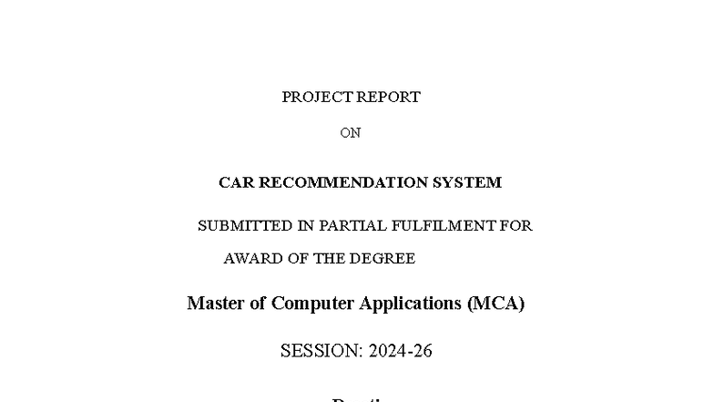 MCA Project Report: Car Recommendation System Analysis and Design - Studocu