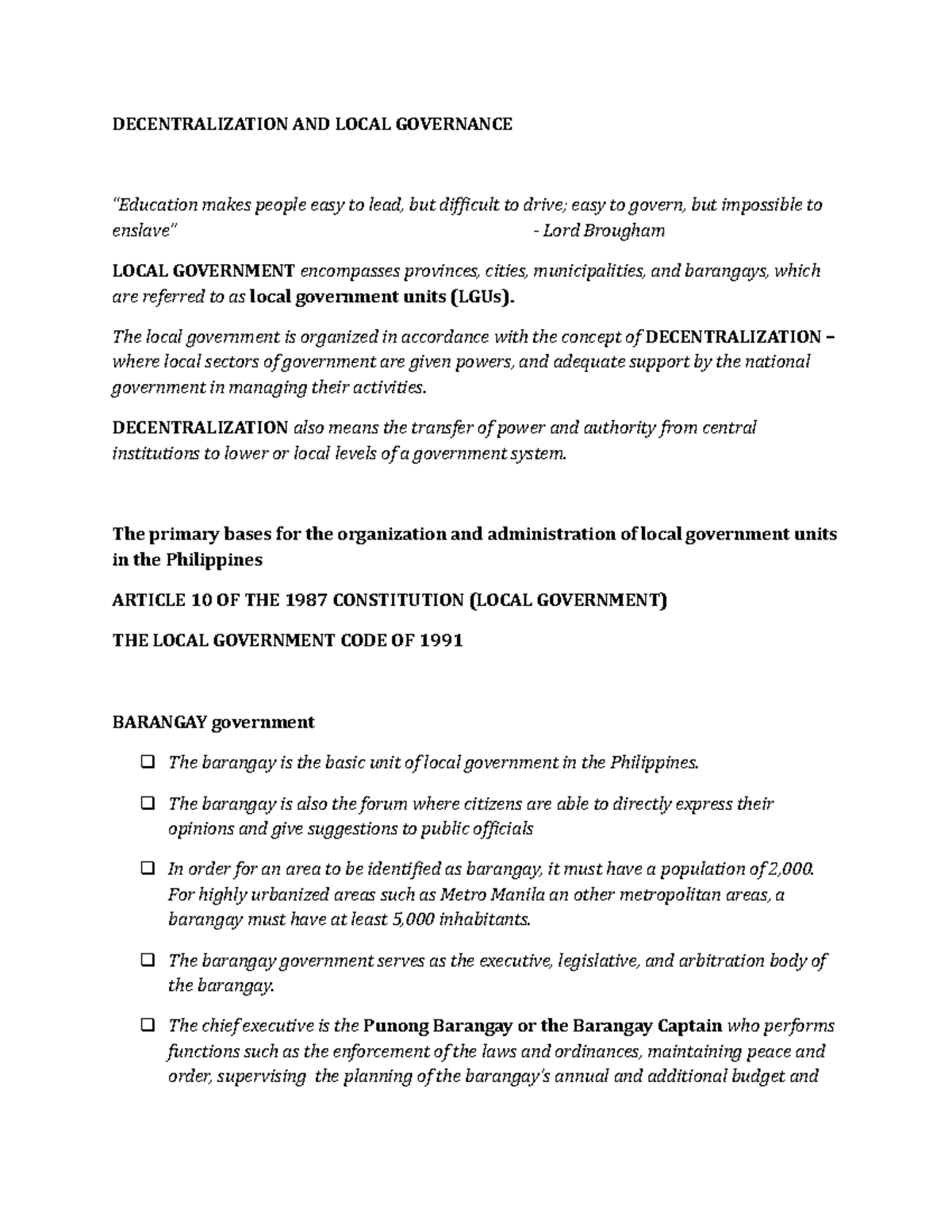 Decentralization and Local Governance in the Philippines: A ...