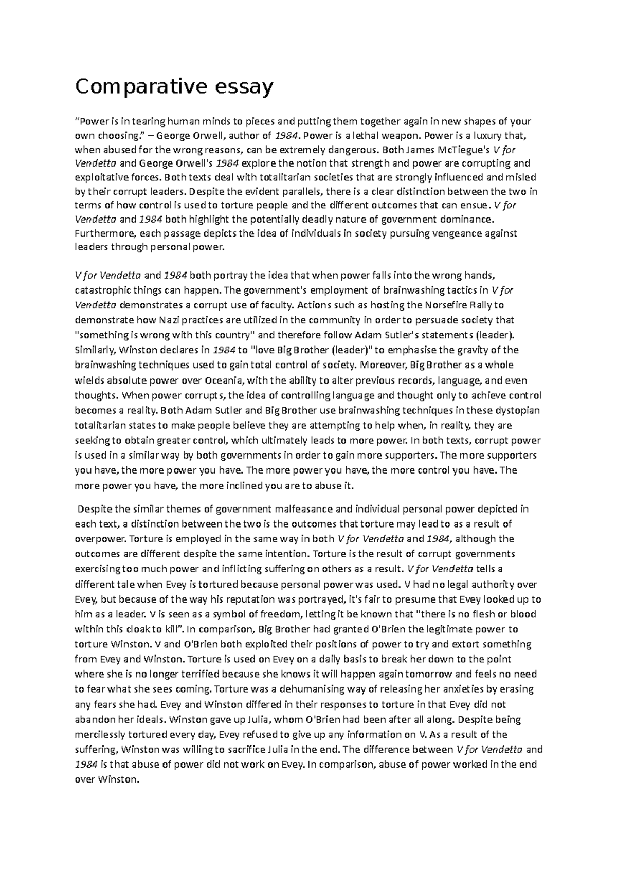 ENG 101: Comparative Analysis of Power in "V for Vendetta" and "1984 ...