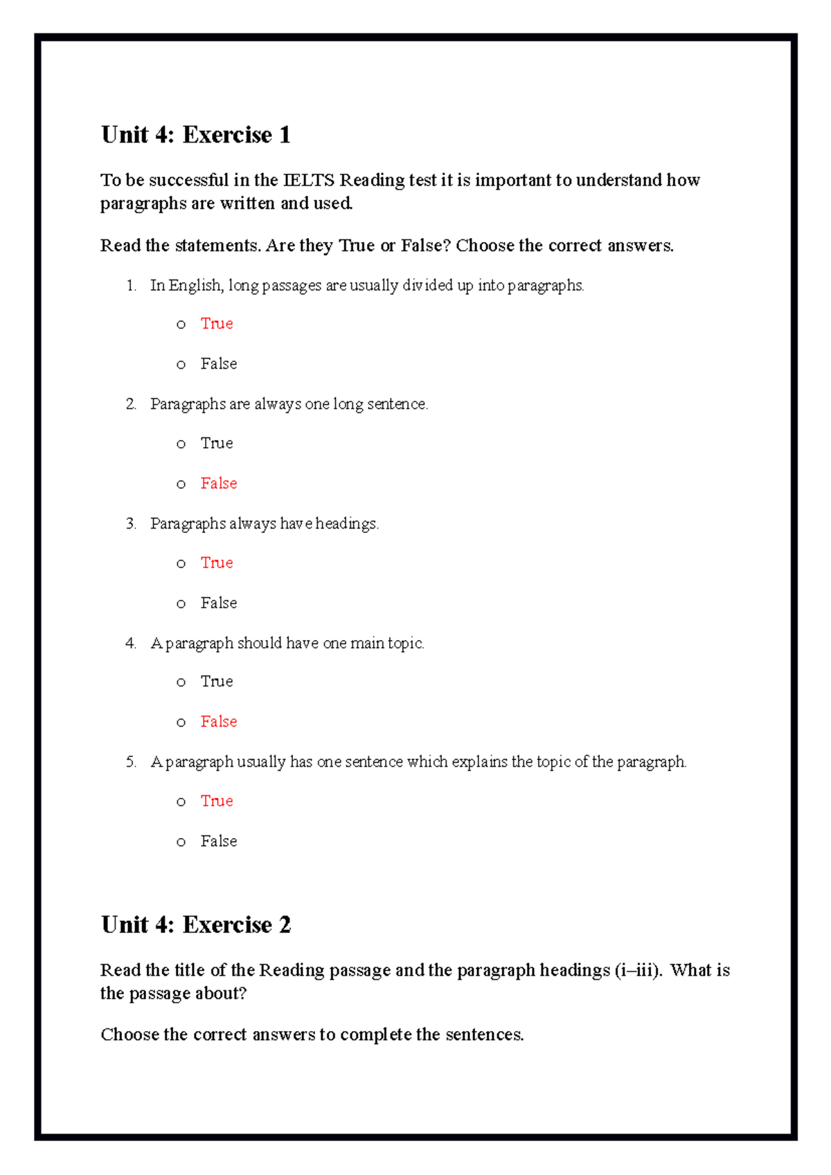 Unit 4 - IELTS Reading Strategies and Exercises with Answers - Studocu